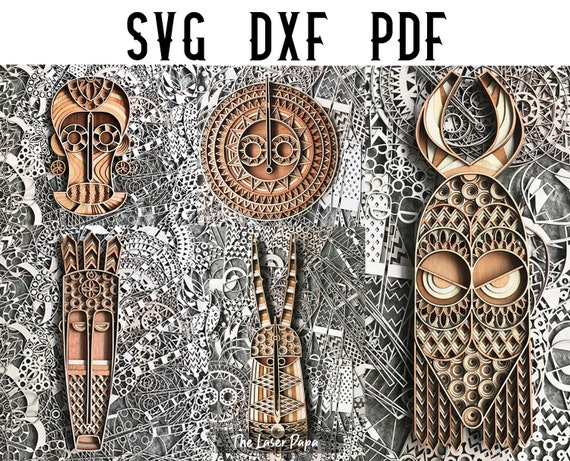 Laser Cut File Bundle 5 African Mask Multilayer Mandala | Etsy