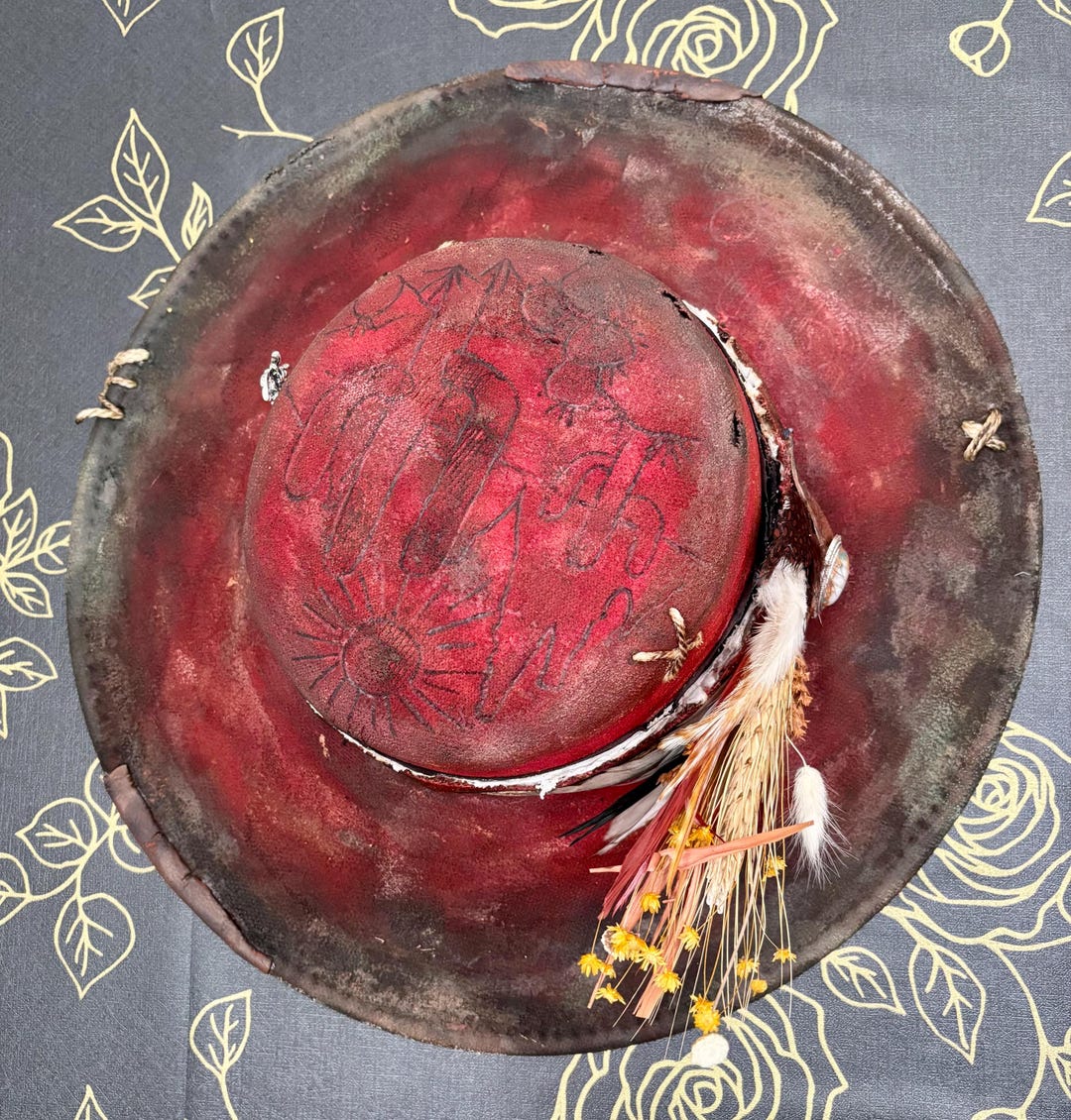 Rust..hand Painted Bolero Flat Brim Cowboy Cowgirl Hat - Etsy