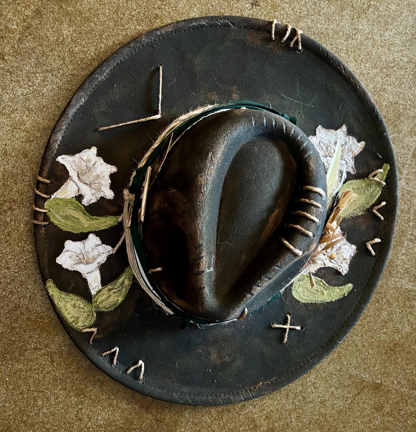 Emery ..green Hand Painted Fedora Style Cowboy Cowgirl Hat - Etsy