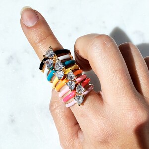 Colorful Enamel Ring Gold Enamel Stackable Ring Cz Ring - Etsy