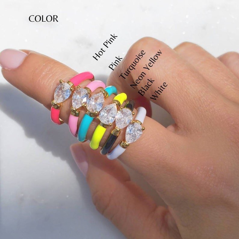 Colorful Enamel Ring Gold Enamel Stackable Ring Cz Ring - Etsy