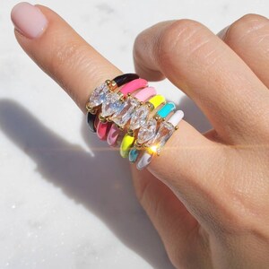 Colorful Enamel Ring Gold Enamel Stackable Ring Cz Ring - Etsy