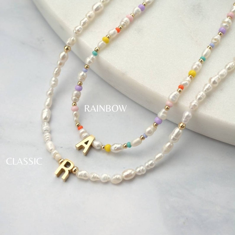 Gold Pearl Initial Necklace Letter Necklace Personalized | Etsy