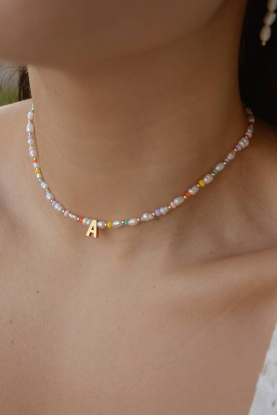 Gold Pearl Initial Necklace for Girls Letter Necklace - Etsy