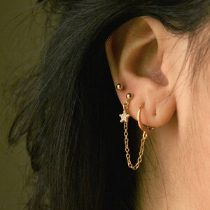 Star Double Piercing Earring, Chain Earrings, Star Earrings, Hoop ...