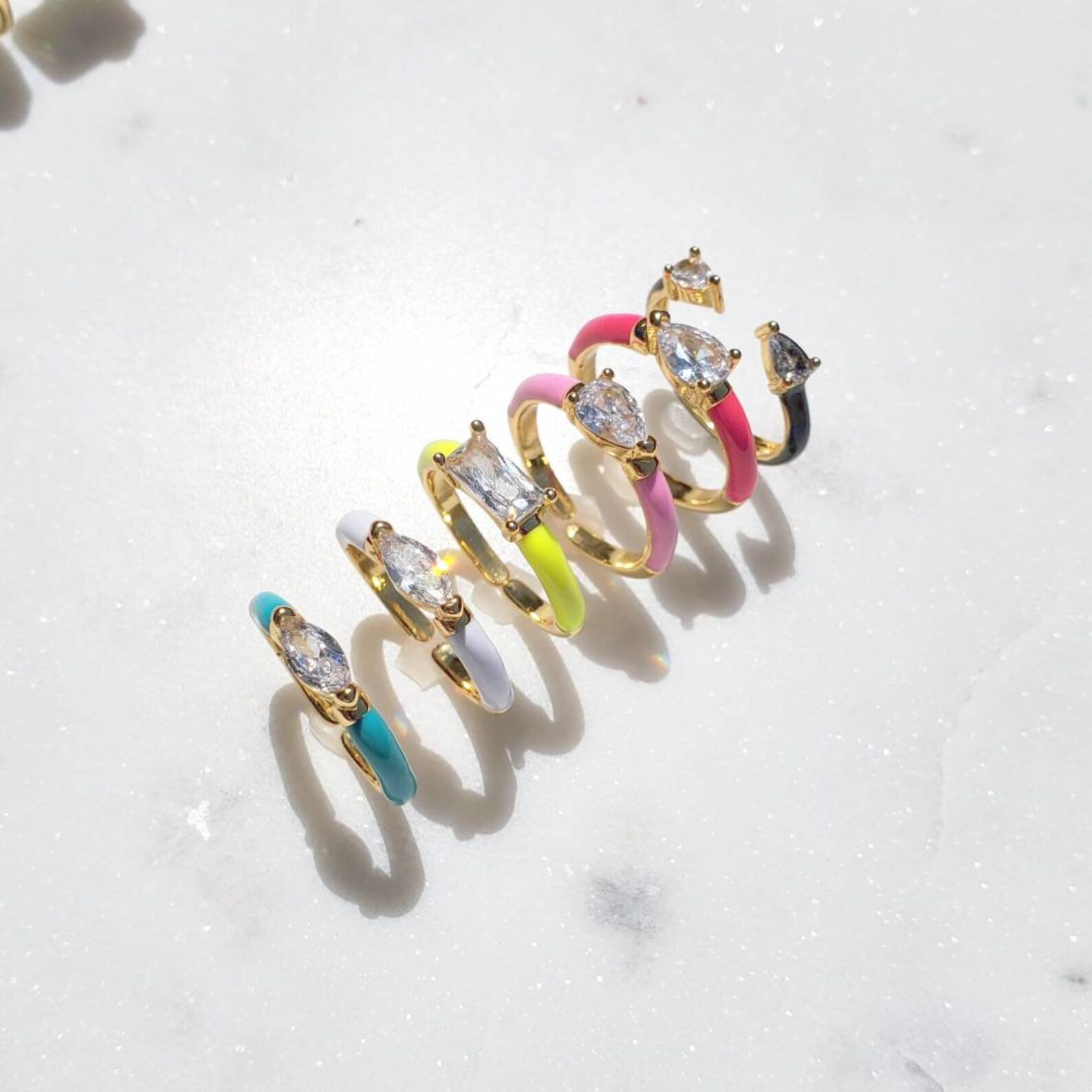 Colorful Enamel Ring Gold Enamel Stackable Ring Cz Ring - Etsy