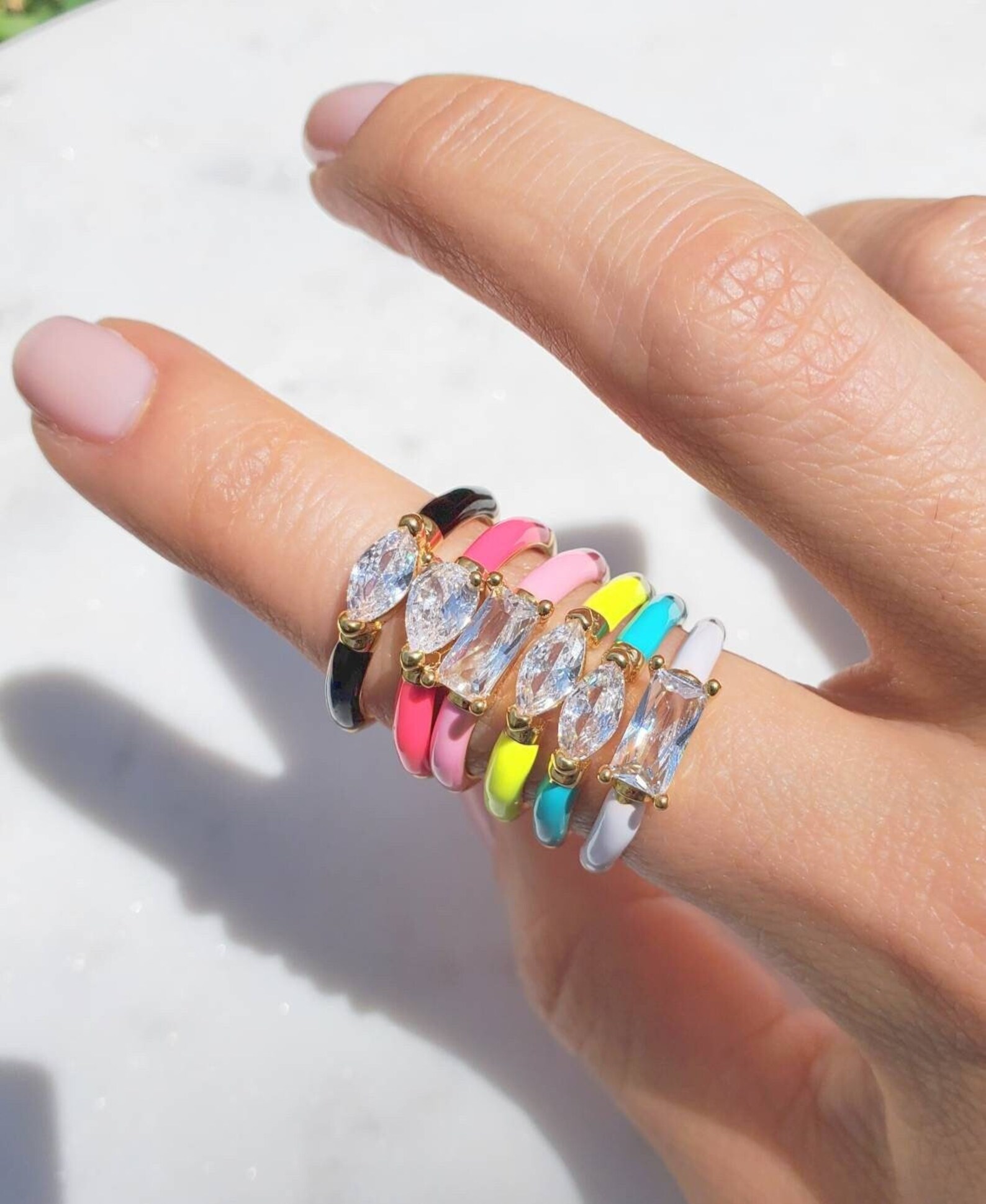 Colorful Enamel Ring Gold Enamel Stackable Ring Cz Ring - Etsy