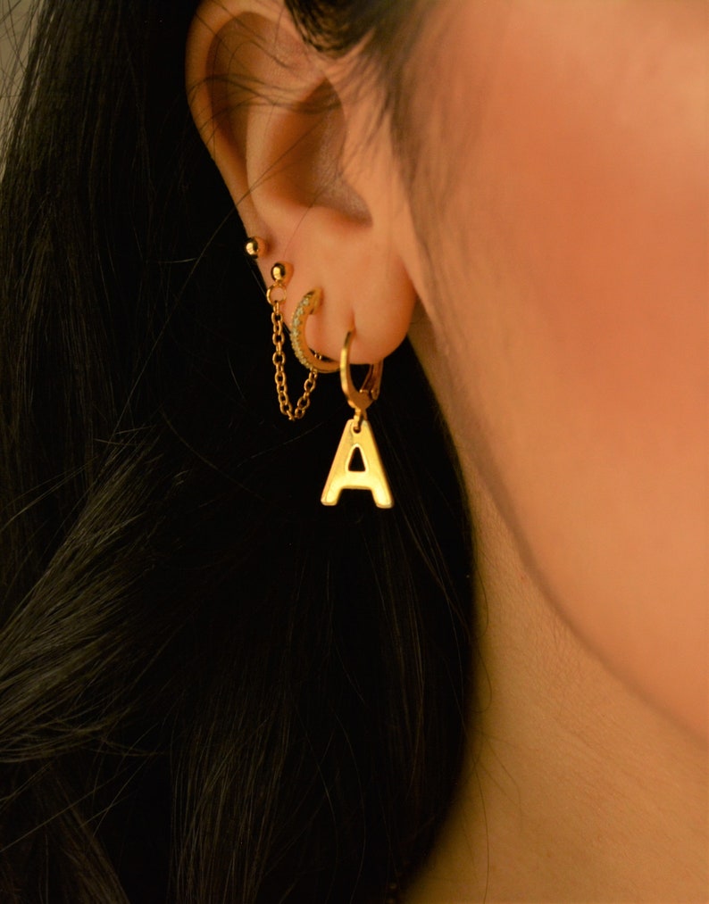 Initial Letter Earrings Custom Hoop Earrings With Charm | Etsy