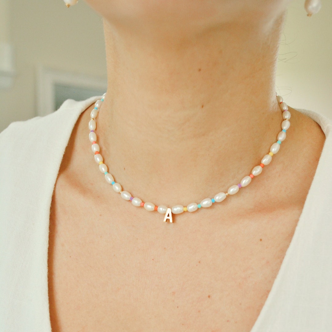 Personalized Gold Pearl Initial Necklace – Custom Initial Jewelry, Gift ...