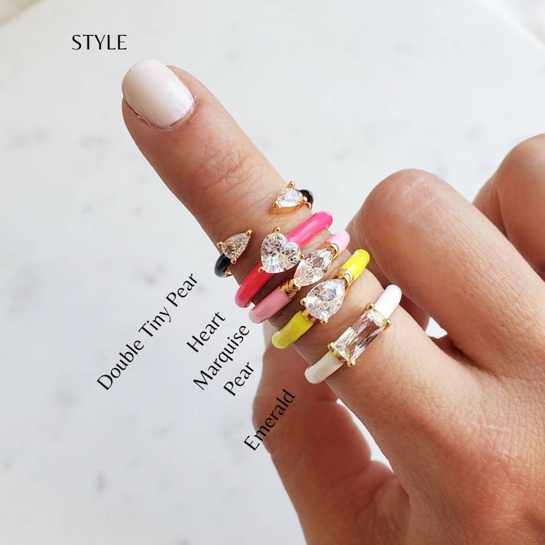 Colorful Enamel Ring Gold Enamel Stackable Ring Cz Ring - Etsy