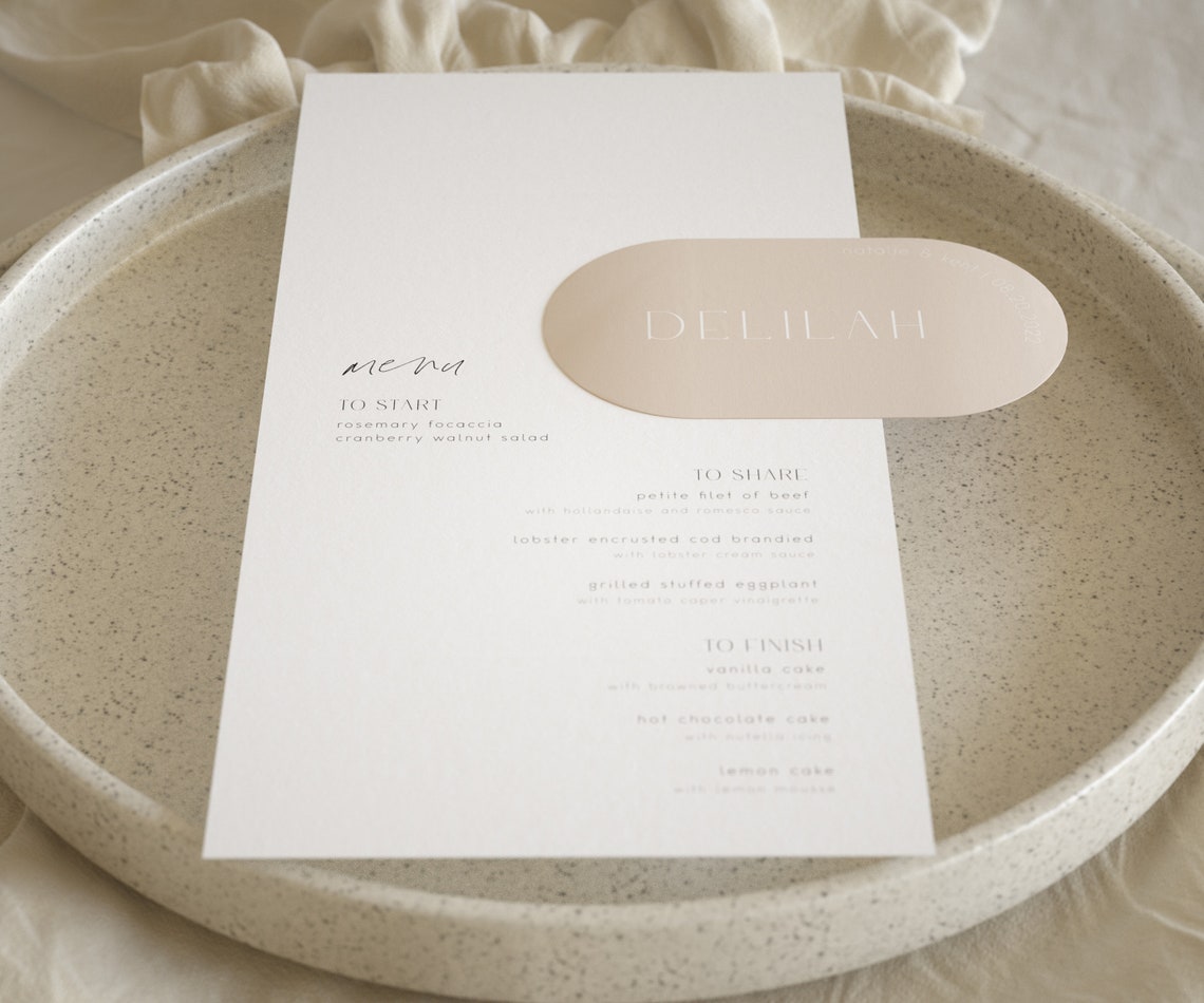 Minimalist Menu Card Modern Wedding Dinner Menu Card Double - Etsy