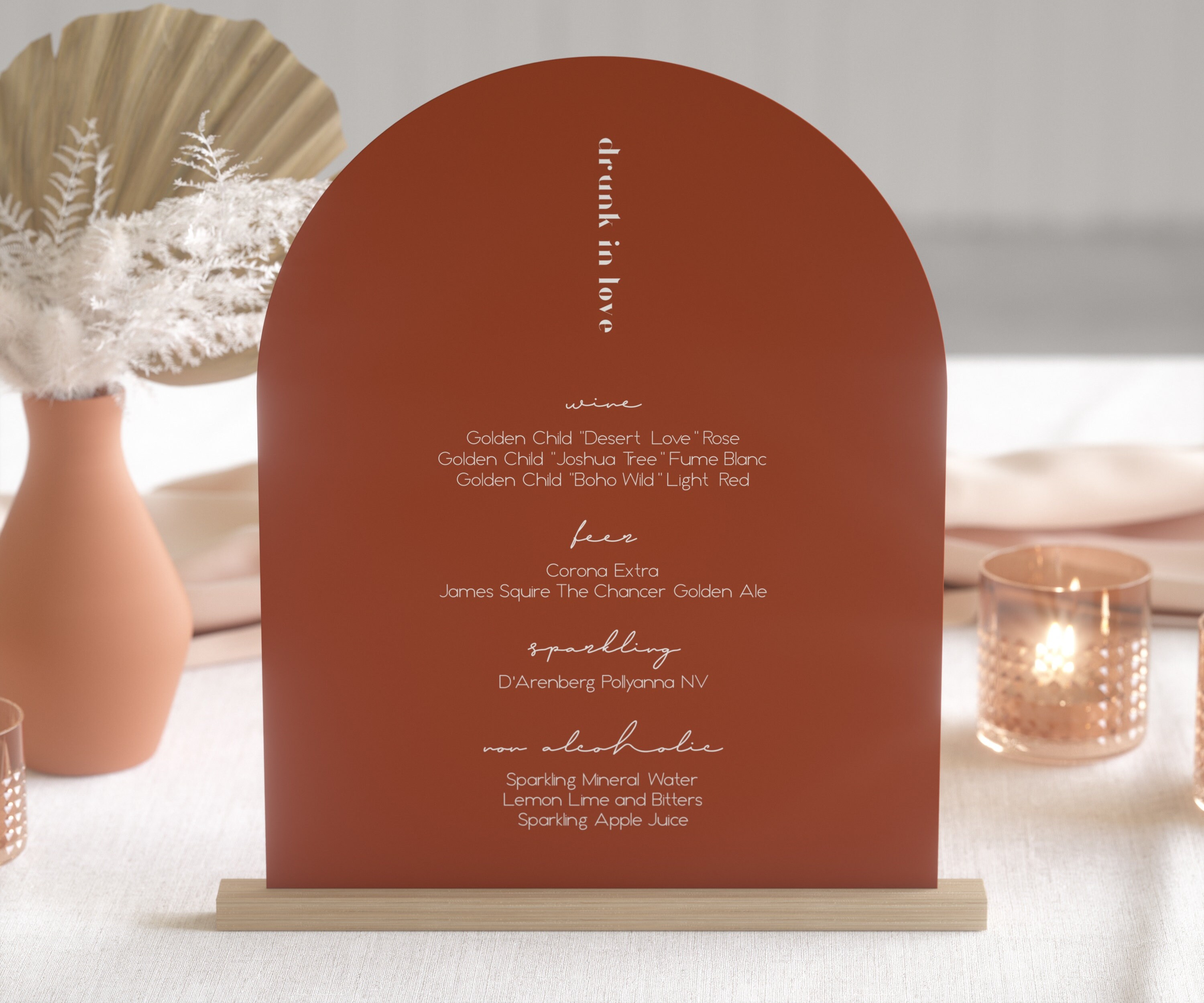 Terracotta Bar Menu Sign, Arch Wedding Drink Sign, Modern Burnt Orange ...