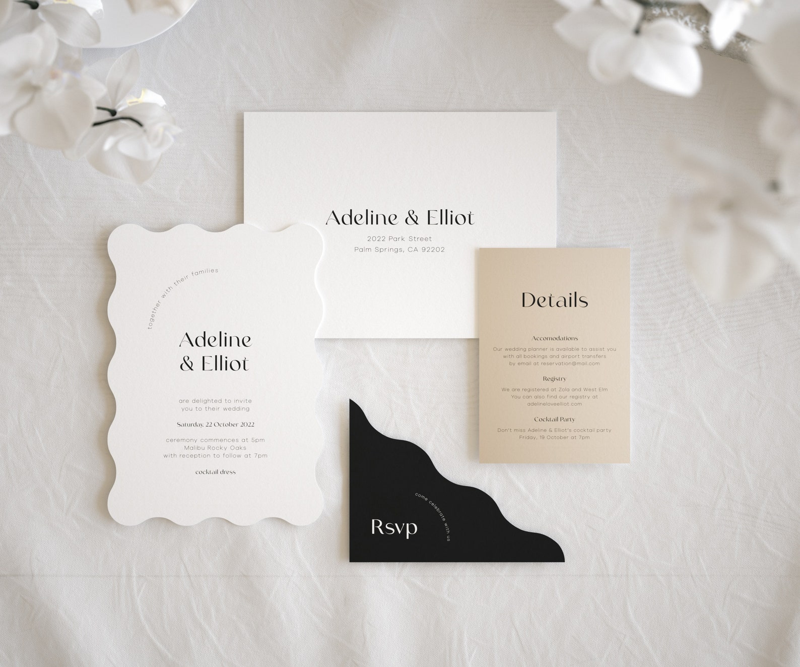 Wave Wedding Invitation Set Monochrome Wedding Invitation - Etsy