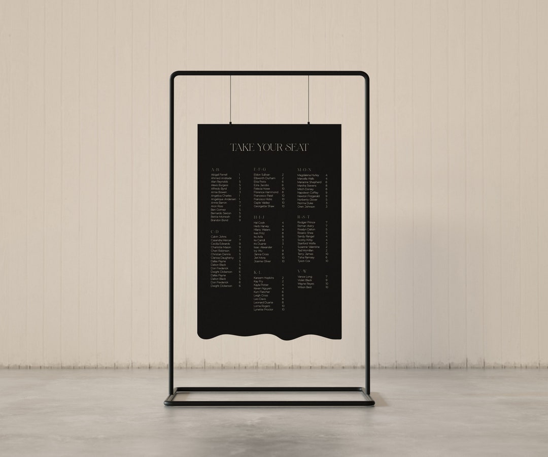 Wiggly Wedding Seating Sign: Modern Black Reception Decor - Etsy