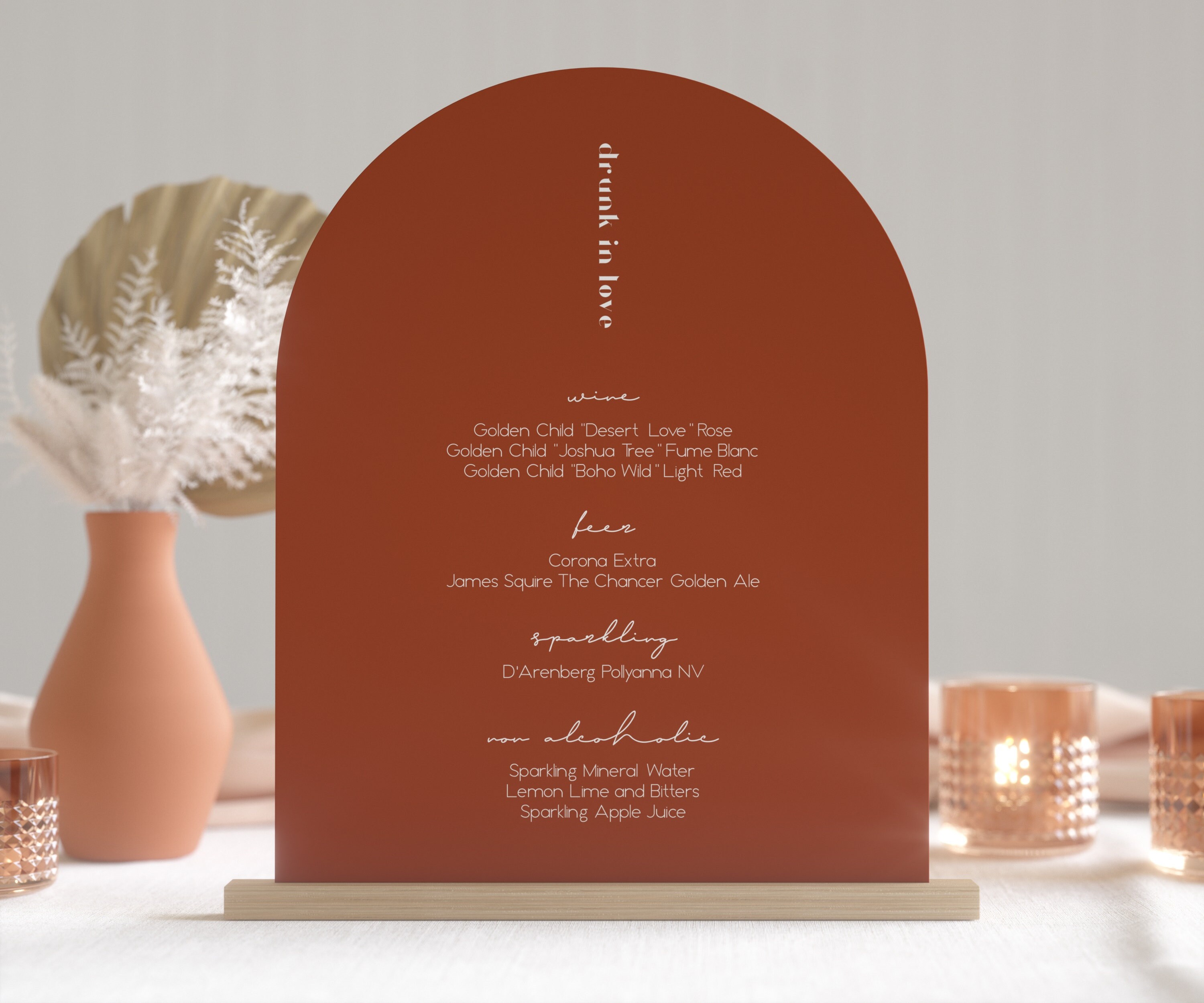 Terracotta Bar Menu Sign, Arch Wedding Drink Sign, Modern Burnt Orange ...