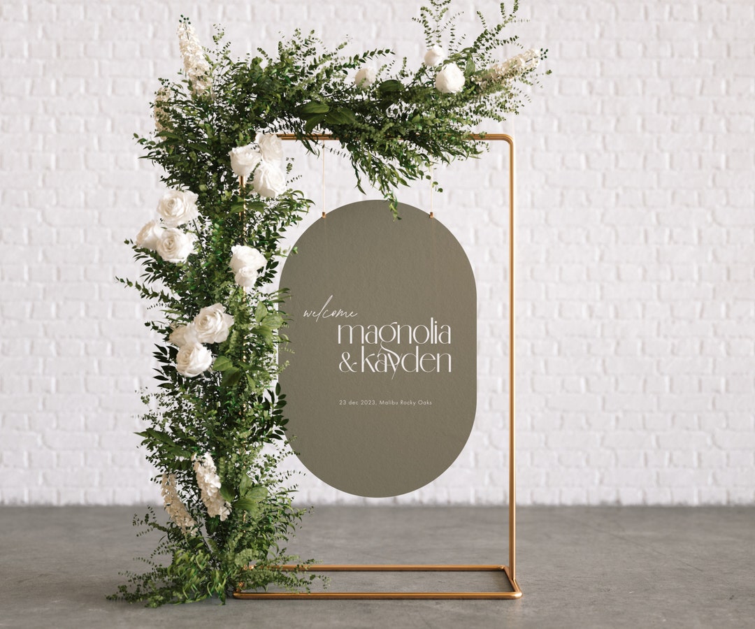 Modern Double Arch Wedding Welcome Sign: Olive Green Pebble Design - Etsy