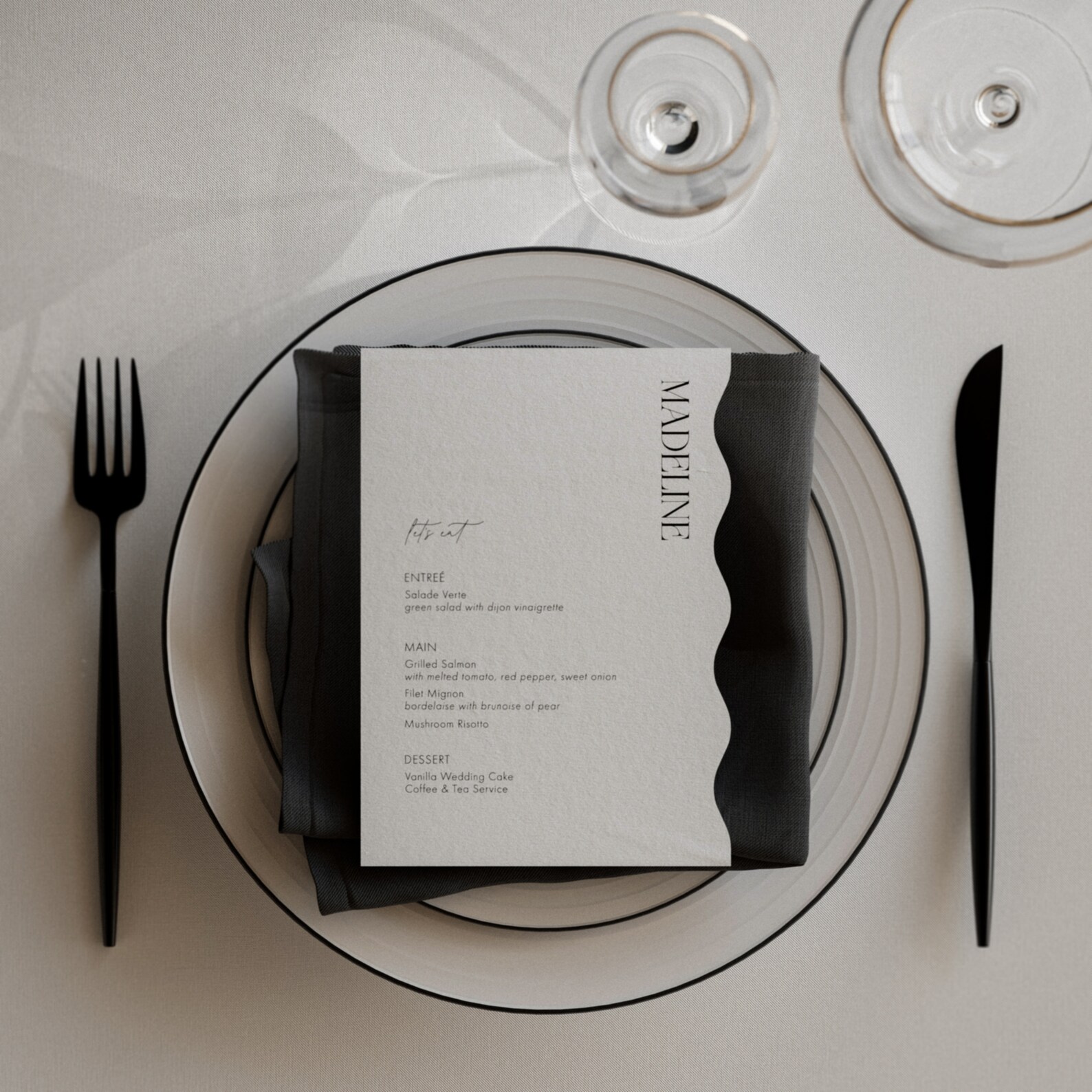 Side Wave Menu & Place Card Template Wavy Dinner Menu Card Wedding Menu ...