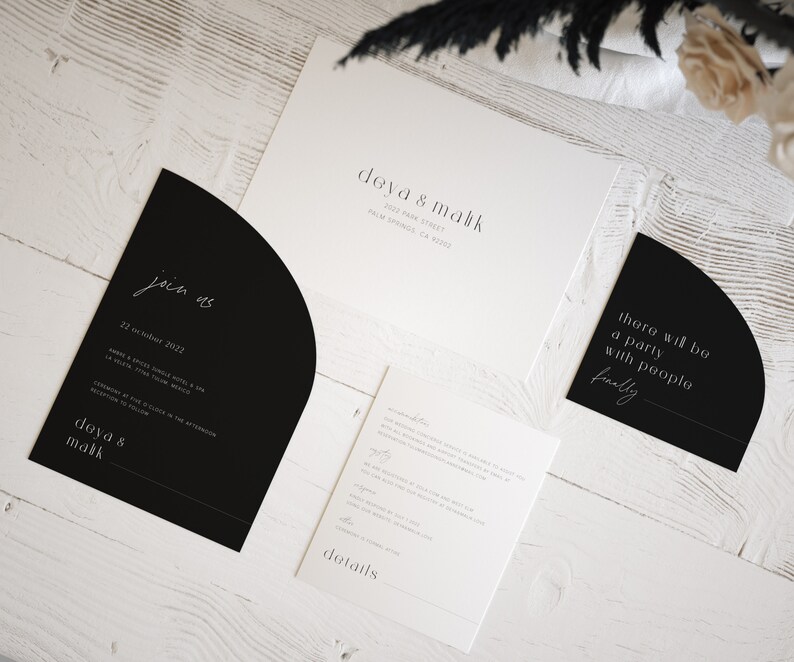 Arch Wedding Invitation Set Monochrome Wedding Invitation - Etsy