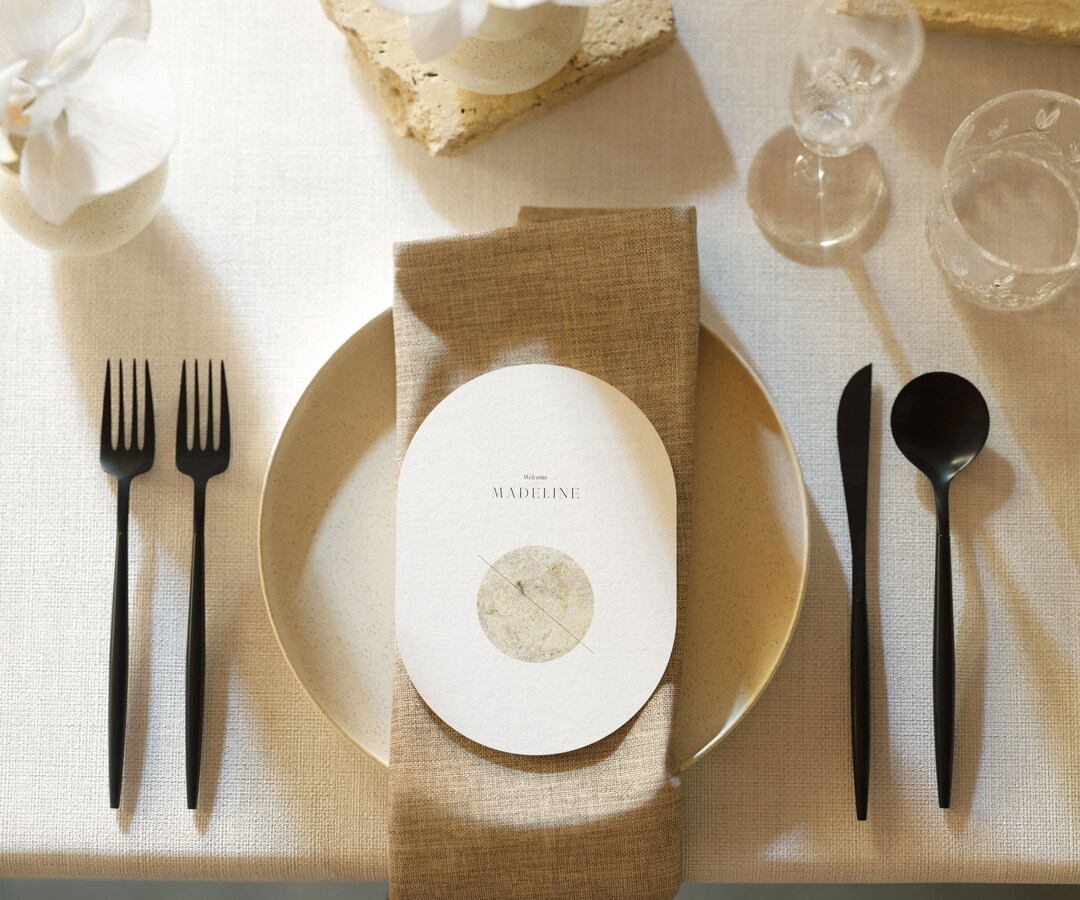 Dinner Menu Card, Pill Shape Menu Card With Guest Name, Minimalist Menu ...