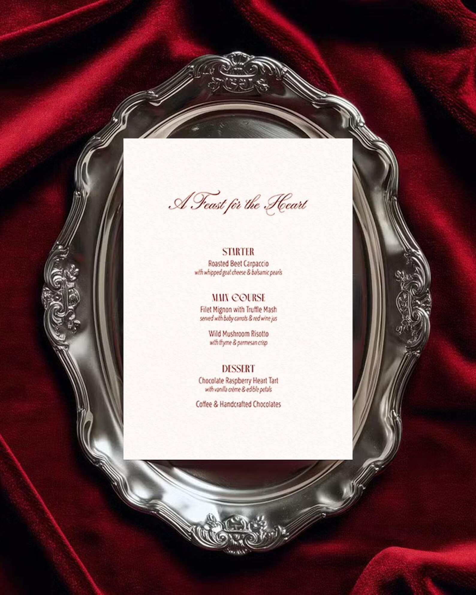 Amore Wedding Menu Card | Romantic Red Dinner Menu - Etsy