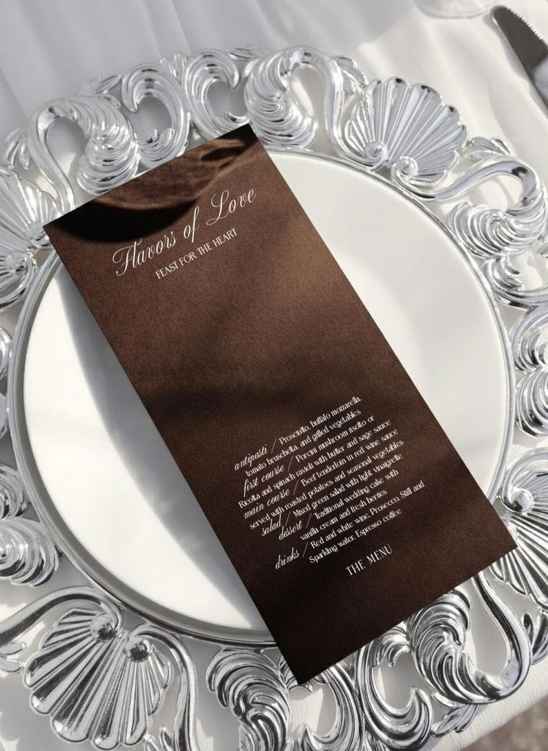Chocolate Brown Wedding Menu Card – Elegant Minimal Reception Menu - Etsy