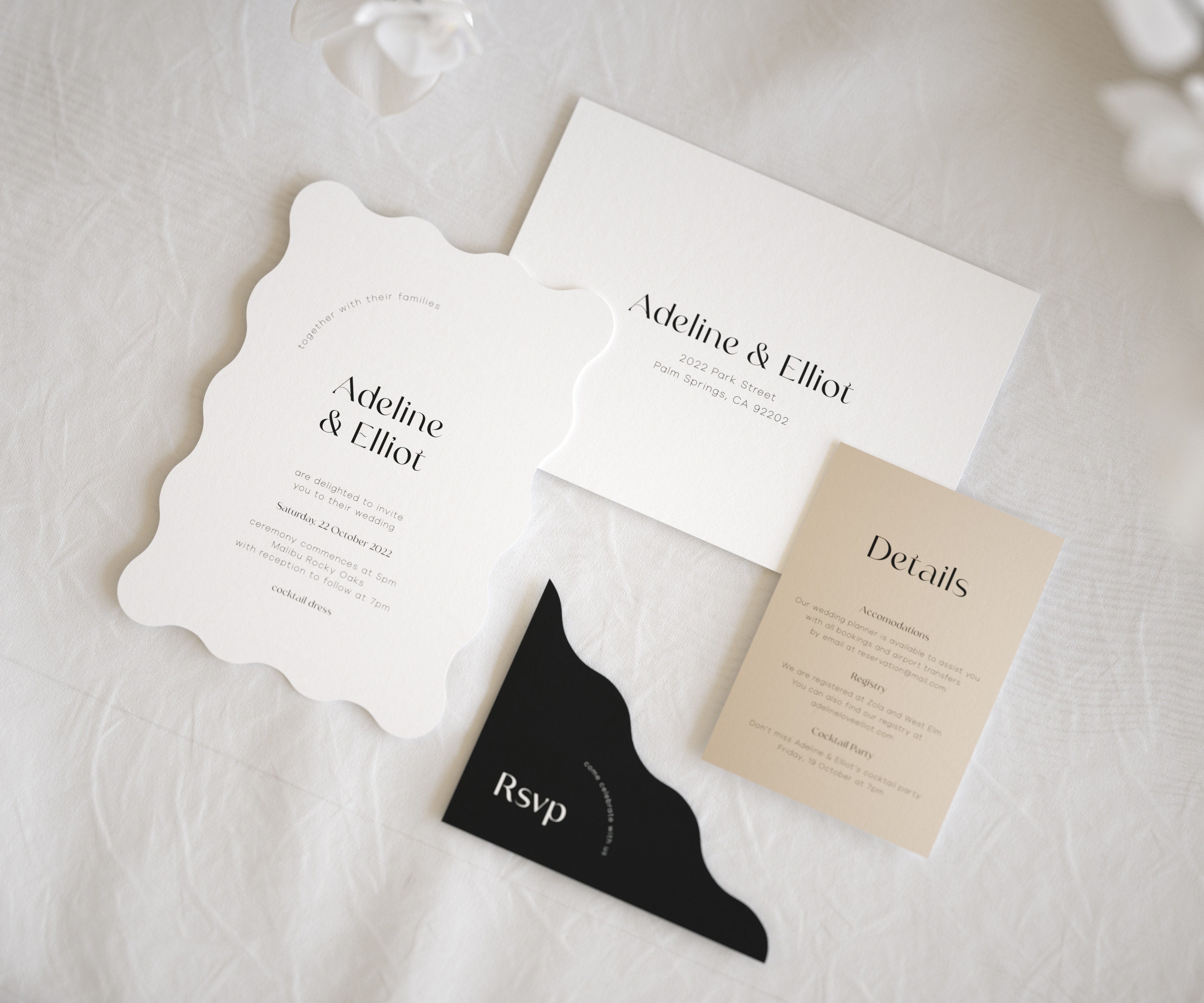 Wave Wedding Invitation Set Monochrome Wedding Invitation - Etsy