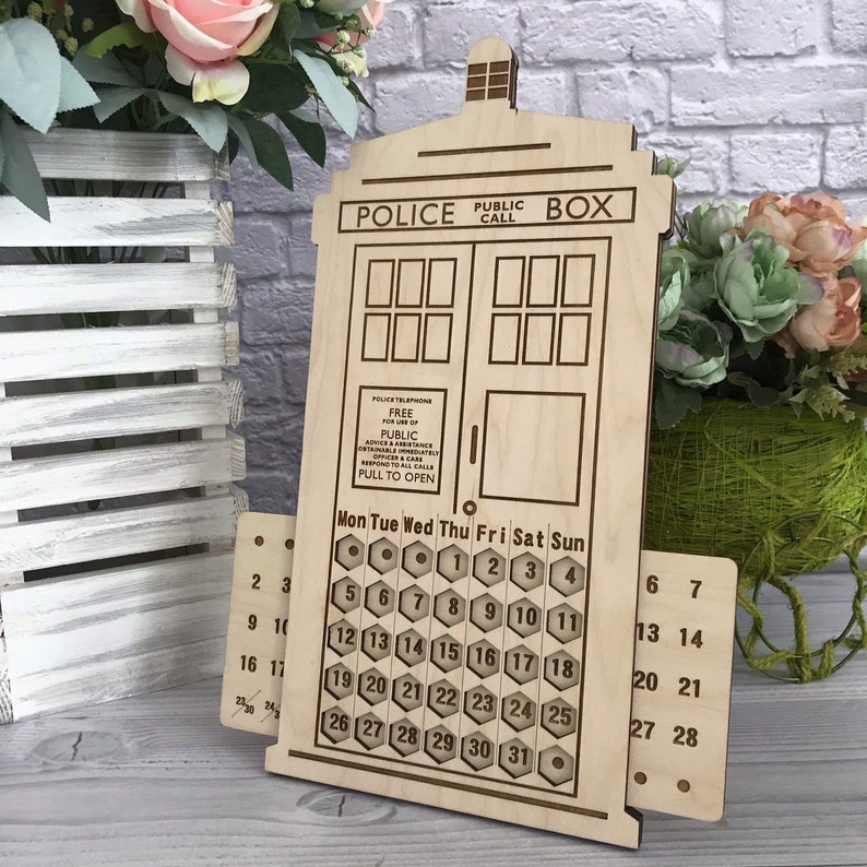 Tardis Shaped Perpetual Calendarwooden Calendardesktop | Etsy