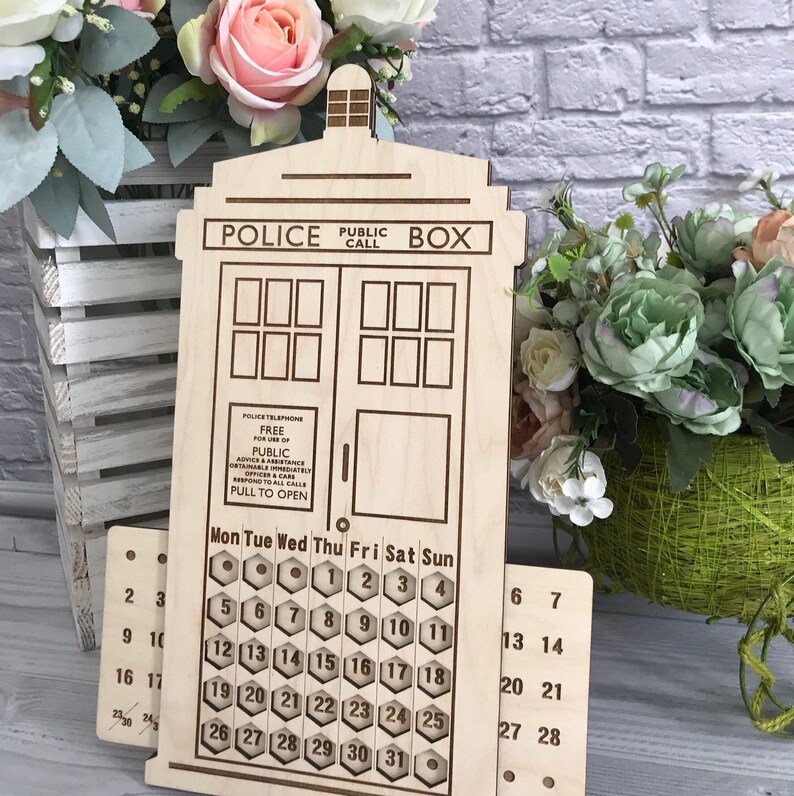 Tardis Shaped Perpetual Calendarwooden Calendardesktop | Etsy
