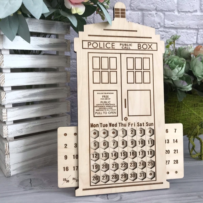 Tardis Shaped Perpetual Calendarwooden Calendardesktop | Etsy