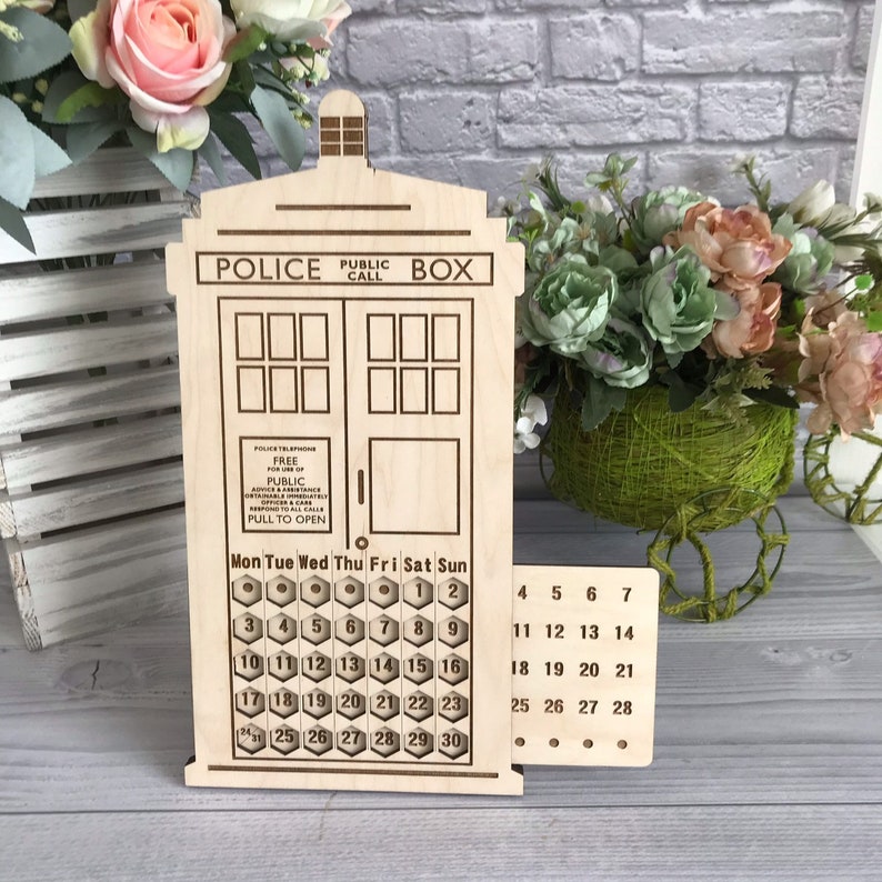 Tardis Shaped Perpetual Calendarwooden Calendardesktop | Etsy