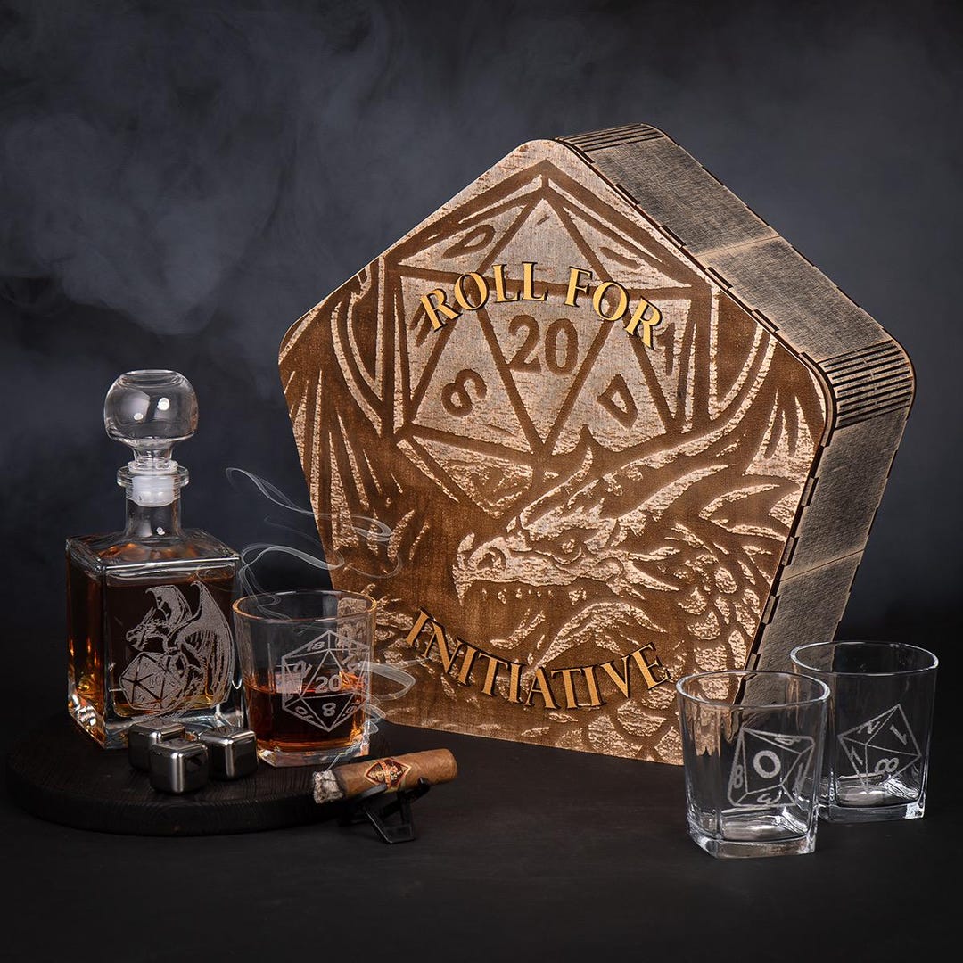 Dnd Whiskey Decanter Set - Roll for Initiative Whiskey Glasses Gift Box ...