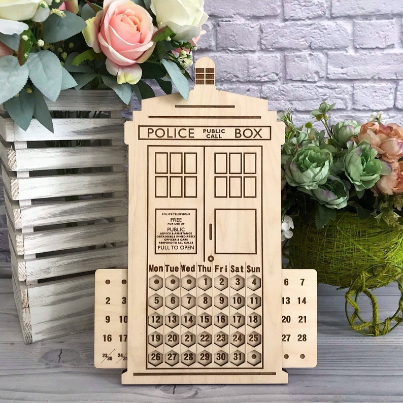 Tardis Shaped Perpetual Calendarwooden Calendardesktop | Etsy