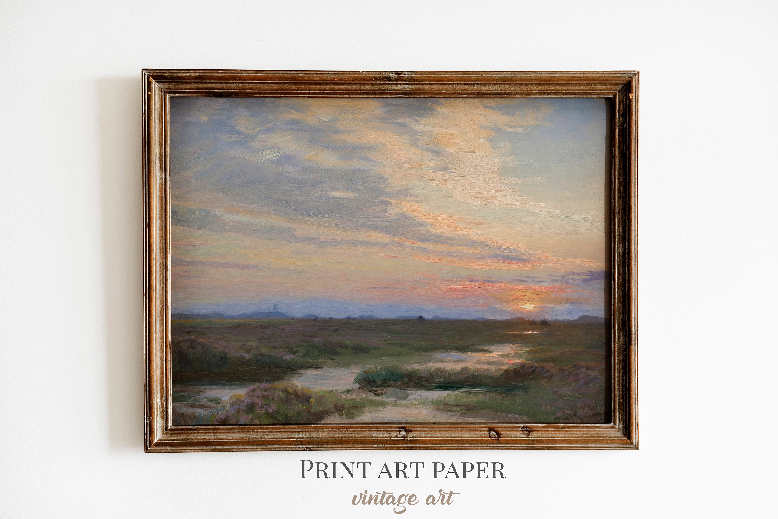 Vintage Sunset Painting Landscape Wallart Abstract Oil Painting Over ...