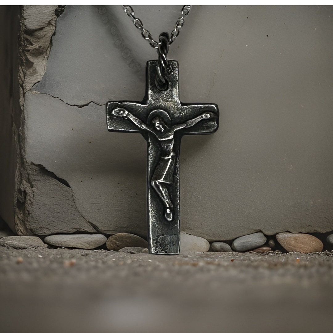 Rustic Sterling Silver Crucifix Necklace for Men – Handmade Cross ...