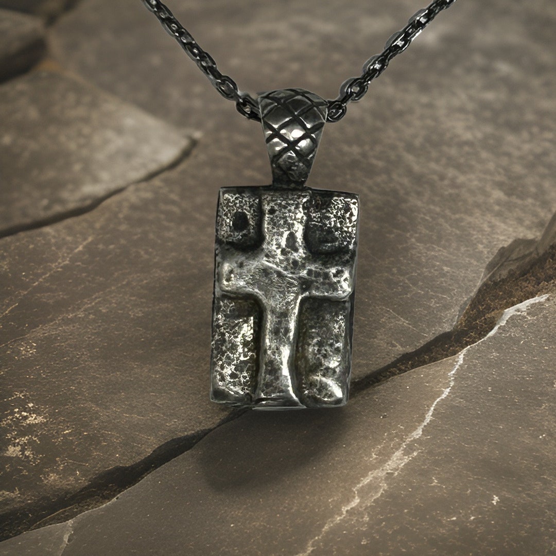 Mens Rustic Cross Necklace /sterling Silver Cross Pendant / Oxidized ...