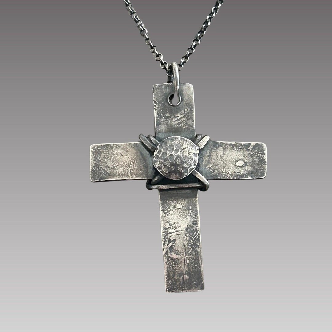 Men's Cross Necklace, Large Gothic Cross Pendant, Silver Cross With ...
