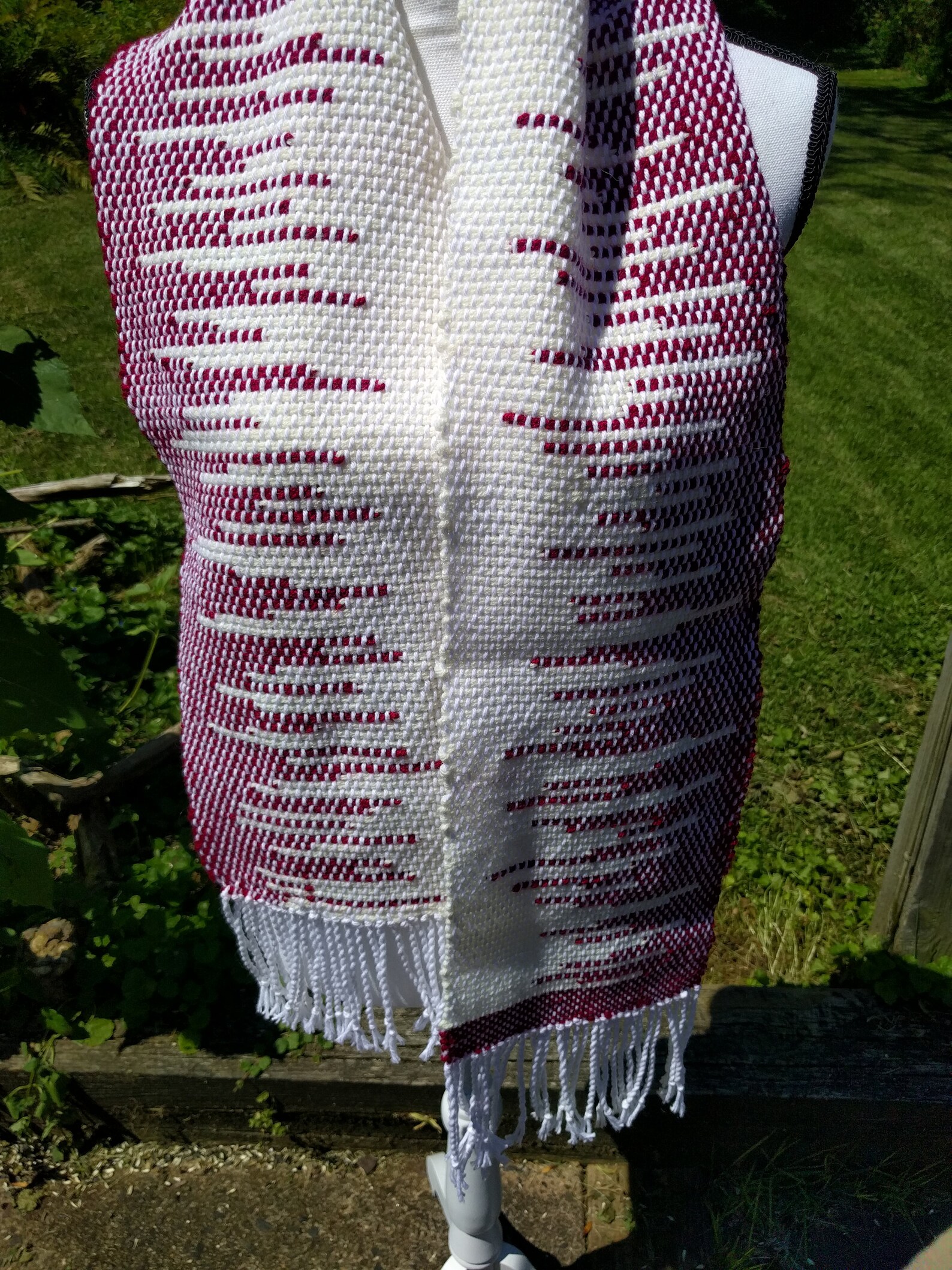 Handwoven Red and White Scarf - Etsy