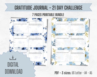 Gratitude Journal Printable for 21 Day Challenge Mindfulness - Etsy