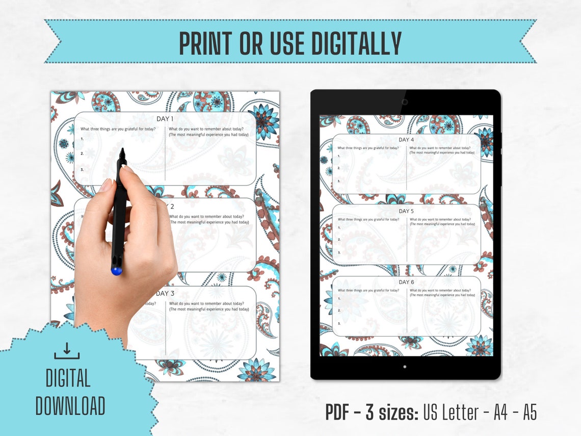 30 Day Gratitude Journal Printable Mindfulness Journal - Etsy