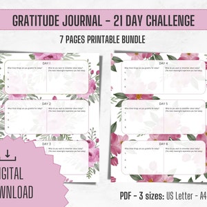 Gratitude Journal Printable for 21 Day Challenge Mindfulness - Etsy