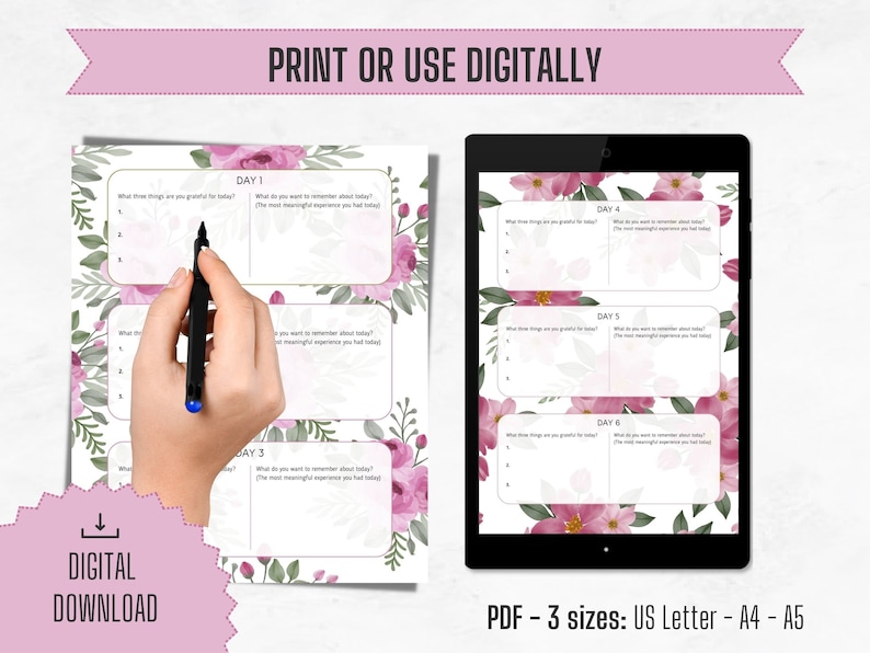 Gratitude Journal Printable for 21 Day Challenge Mindfulness - Etsy