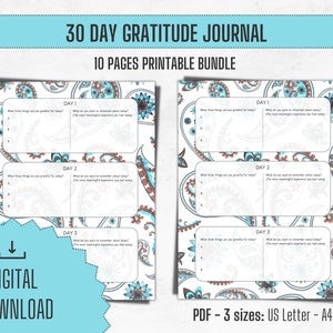 30 Day Gratitude Journal Printable Mindfulness Journal - Etsy