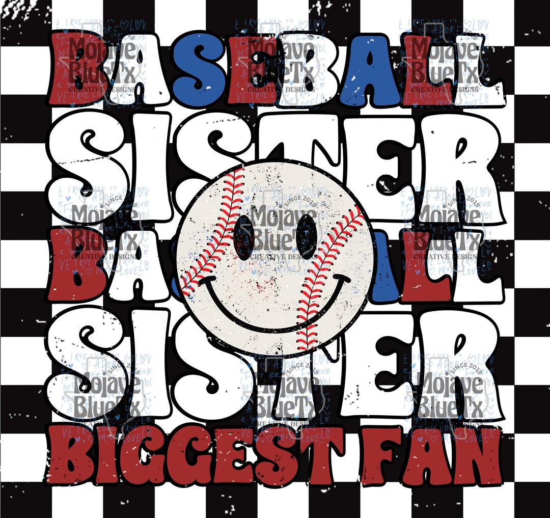 Baseball Sister Smiley Face Checkered Background | Digital PNG ...
