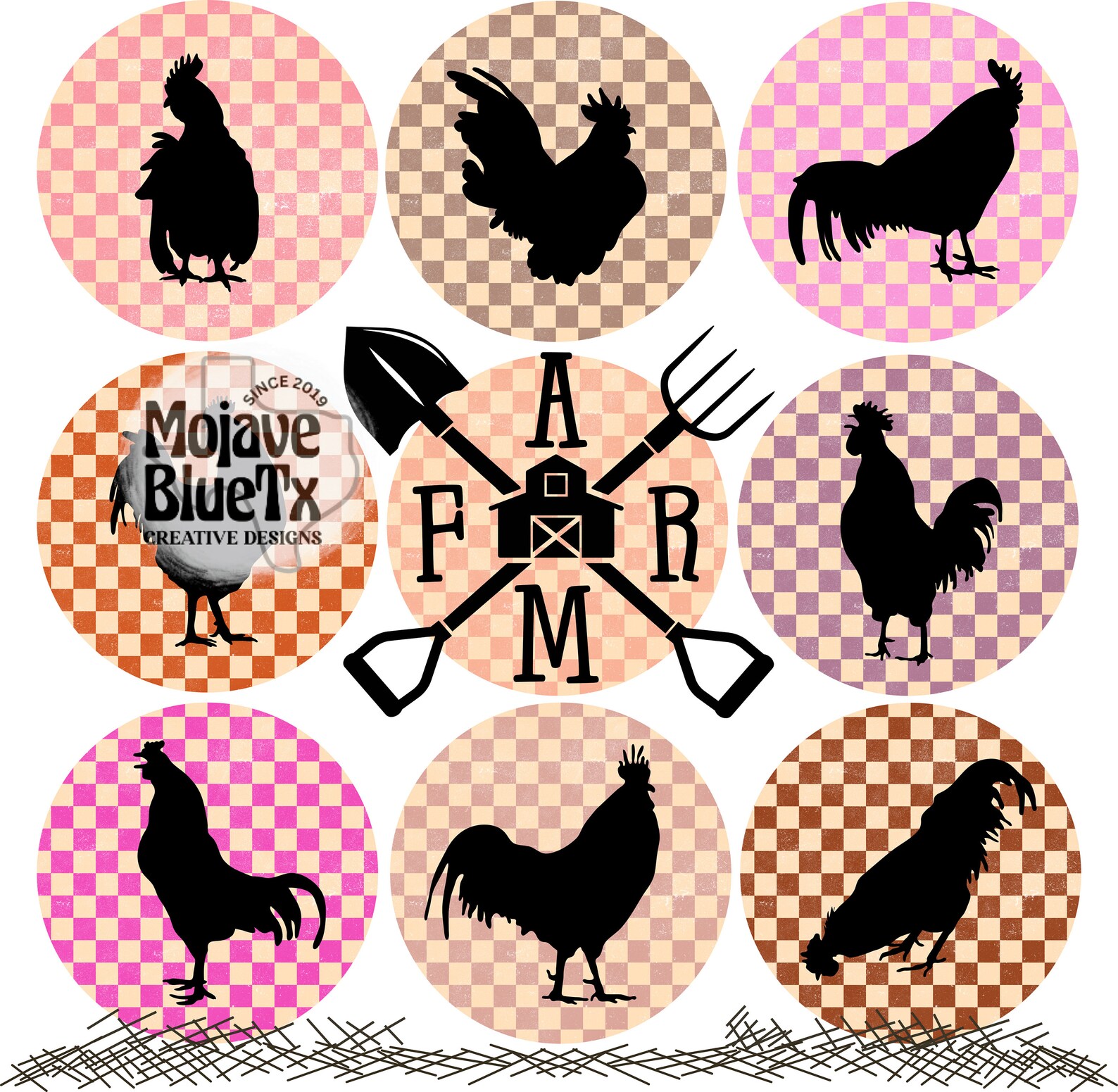 Checkered Roosters Digital PNG Sublimation Design Instant Download - Etsy