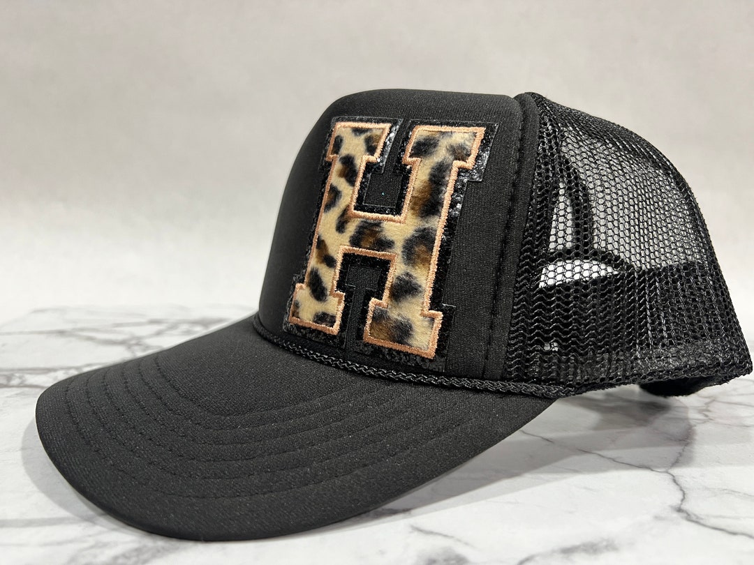 Chenille Swag Varsity Leopard Letter h Foam Black Trucker OTTO Cap ...