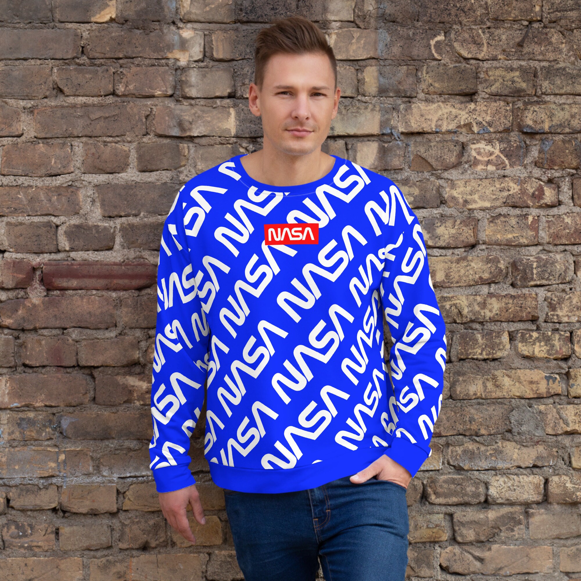 NASA Royal Blue Worm Logo All Over Astronaut Unisex Hoodie Sweatsuit ...