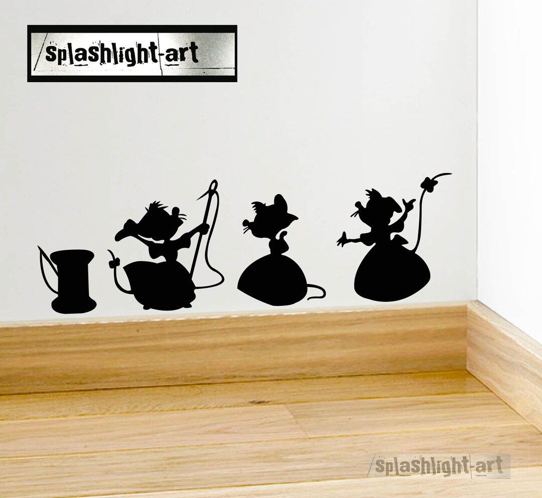 Cinderella 3 Dress Making Mice Skirting Board Vinyl Sticker Wall Decal ...