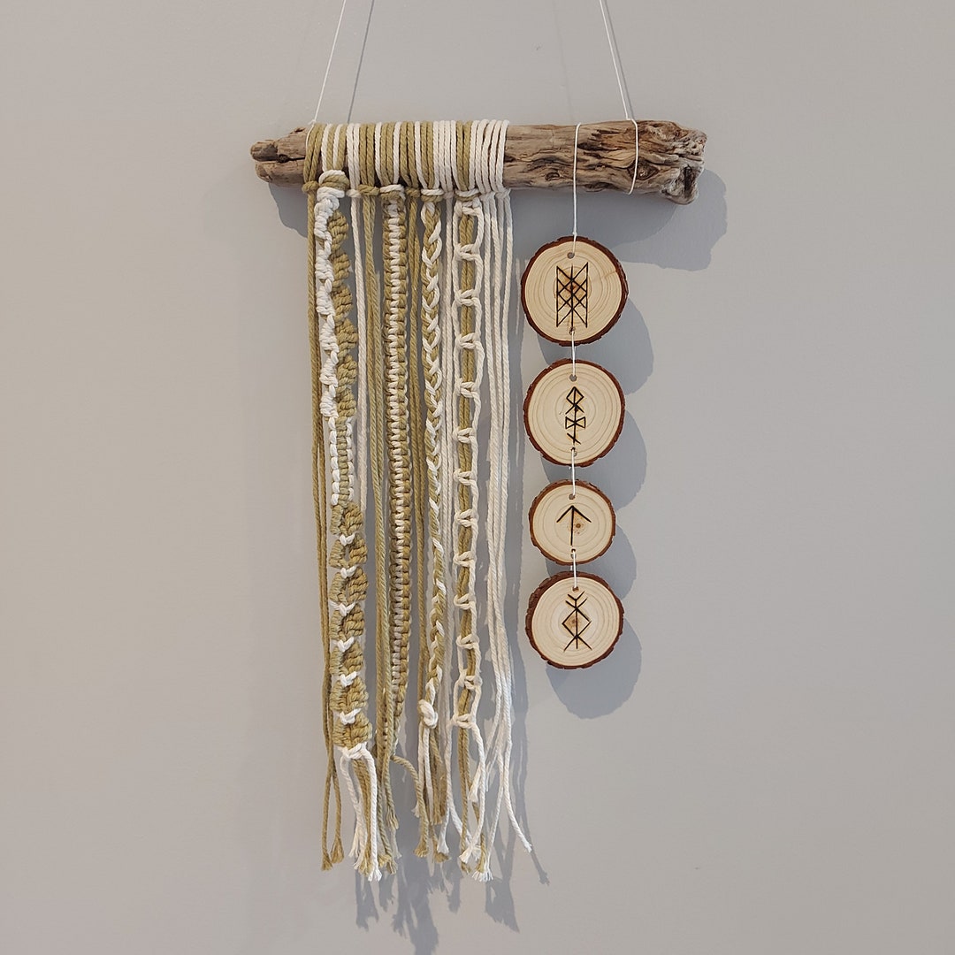 Handmade Pagan Driftwood Wool Macramè Viking and Norse Bind Rune Wall ...