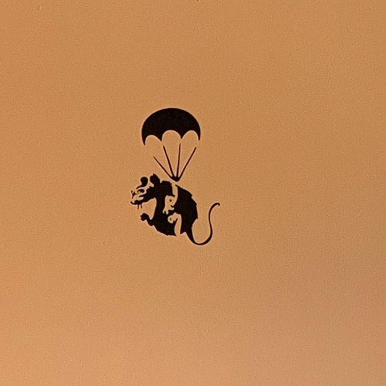 Banksy Parachute Rat Skirting Board Vinyl Sticker Black Wall | Etsy