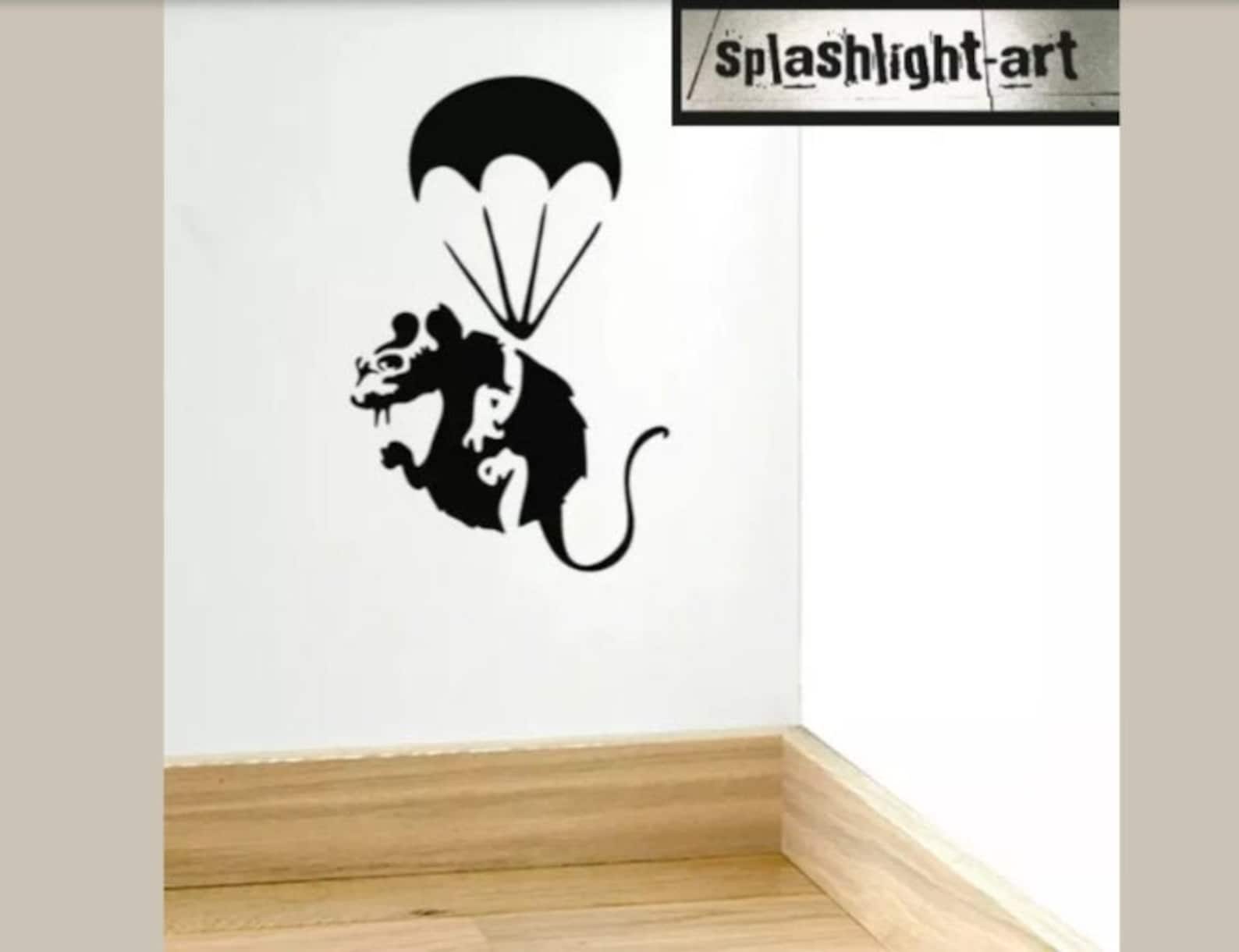 Banksy Parachute Rat Skirting Board Vinyl Sticker Black Wall Decal ...